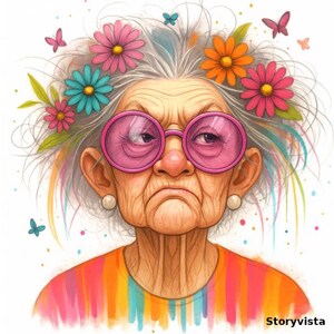 Funky Grandma Watercolor Clipart: Whimsical Old Lady Art (digital ...