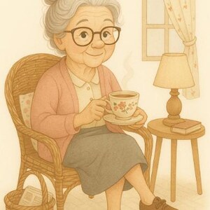 Cozy Grandma Tea Time Clipart Bundle: Whimsical Granny Illustrations ...