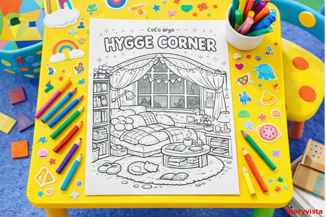 Hygge Corner Printable Colouring Pages, Cozy Relaxation Activity Sheets ...