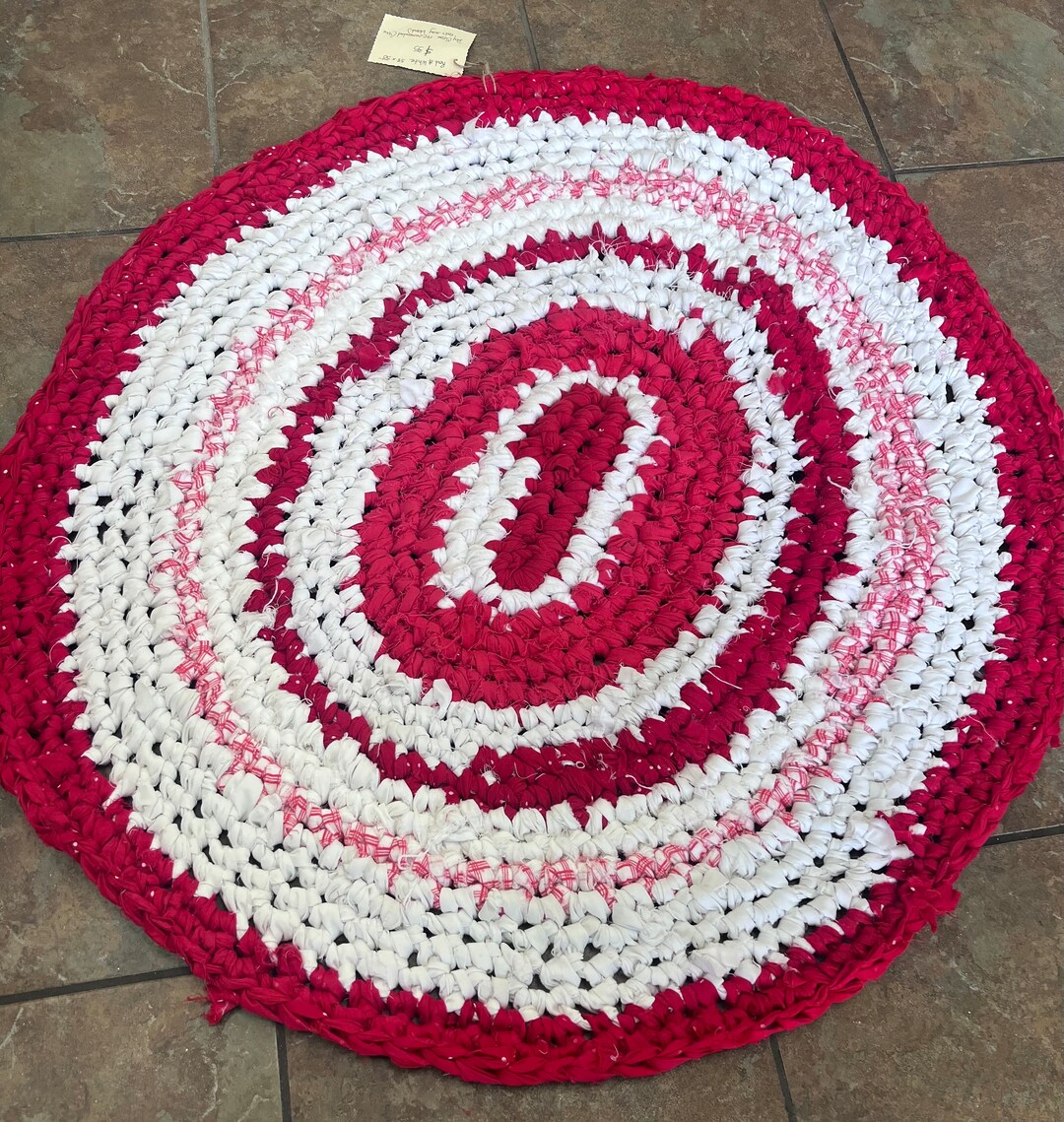 Oval Up-cycled Scrappy Crocheted Rag Rug - Red & White - Etsy