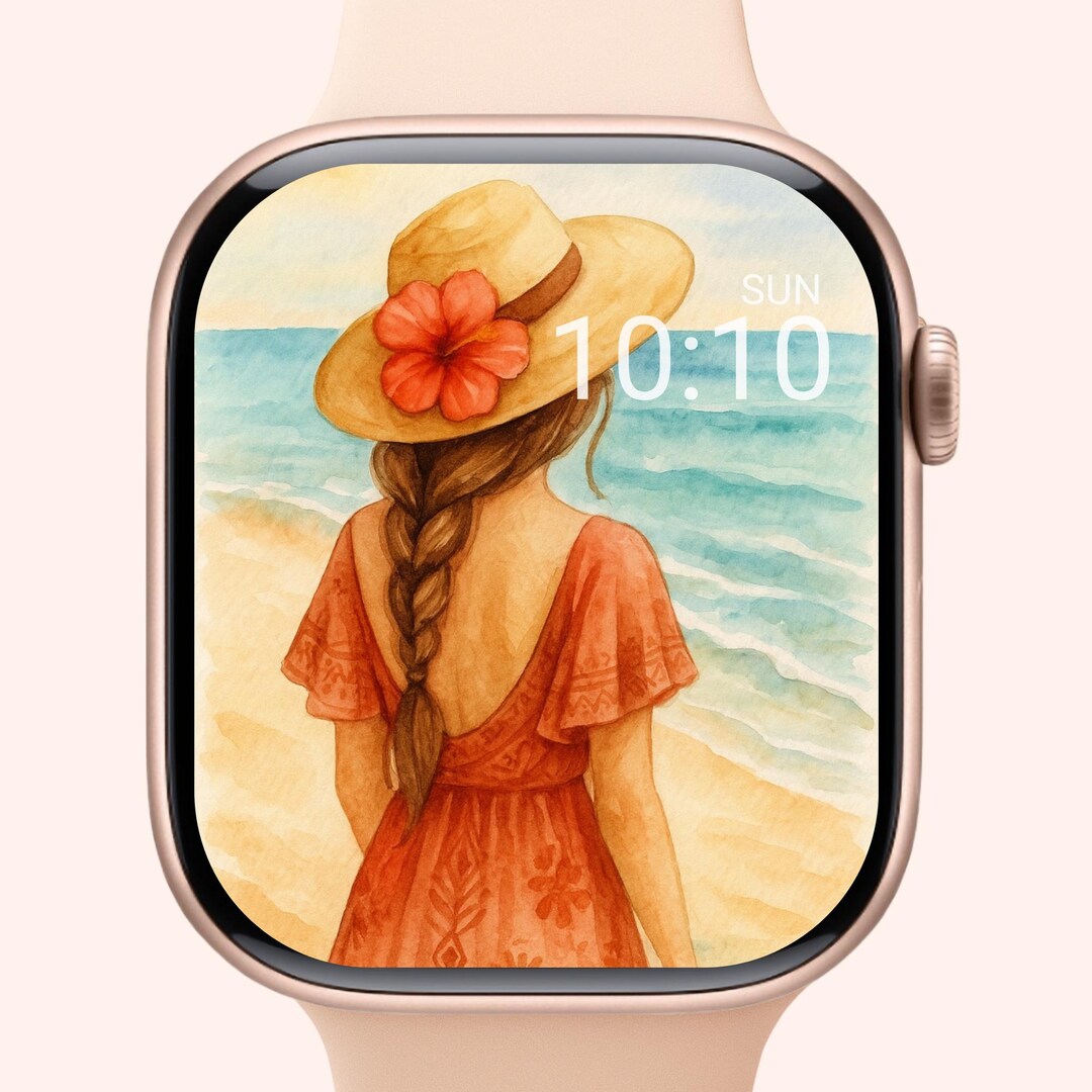 Boho Beach Girl Watch Wallpaper – Soft Summer Smartwatch Background ...