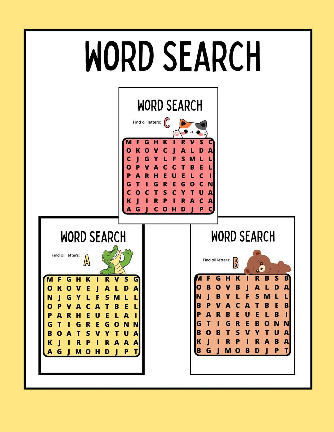 A–Z Word Search for Kids | Alphabet Recognition Printable - Etsy UK