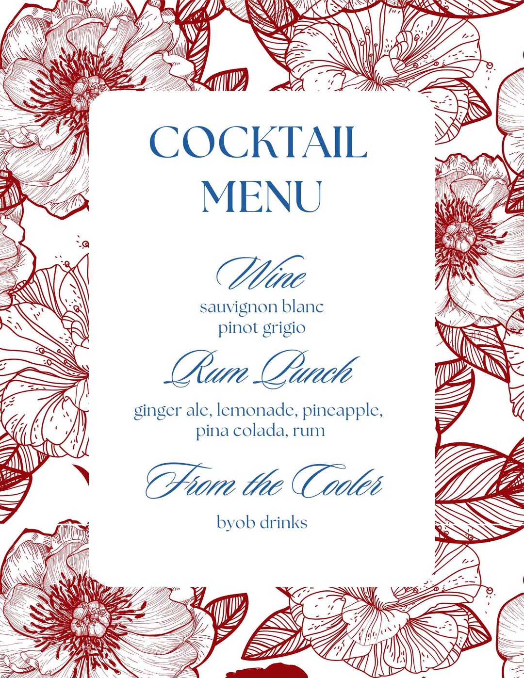Editable Floral Menu | Food & Cocktail Template | Instant Download - Etsy