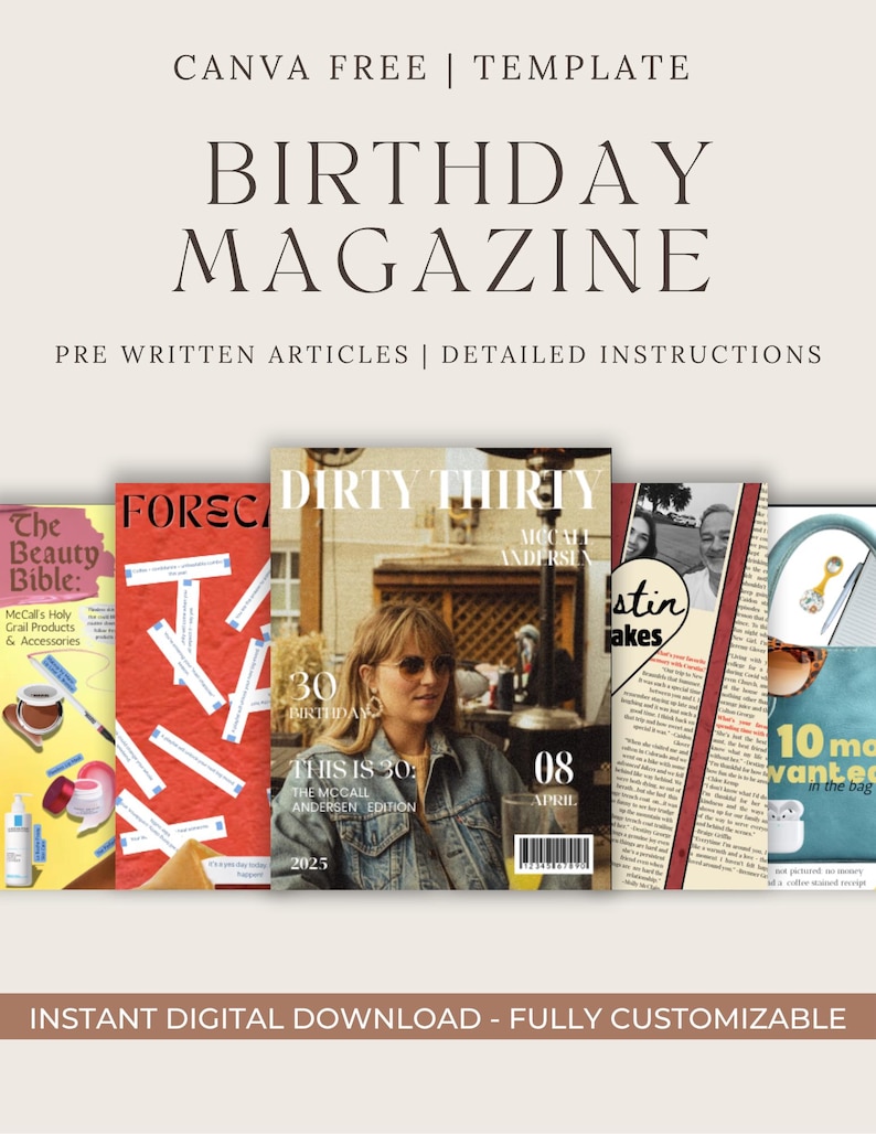 Birthday Magazine Template - Canva Free - Etsy