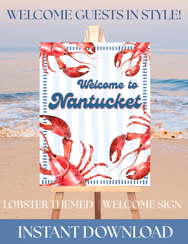 Lobster-themed Welcome Sign | Printable Red & Coastal Party Decor ...