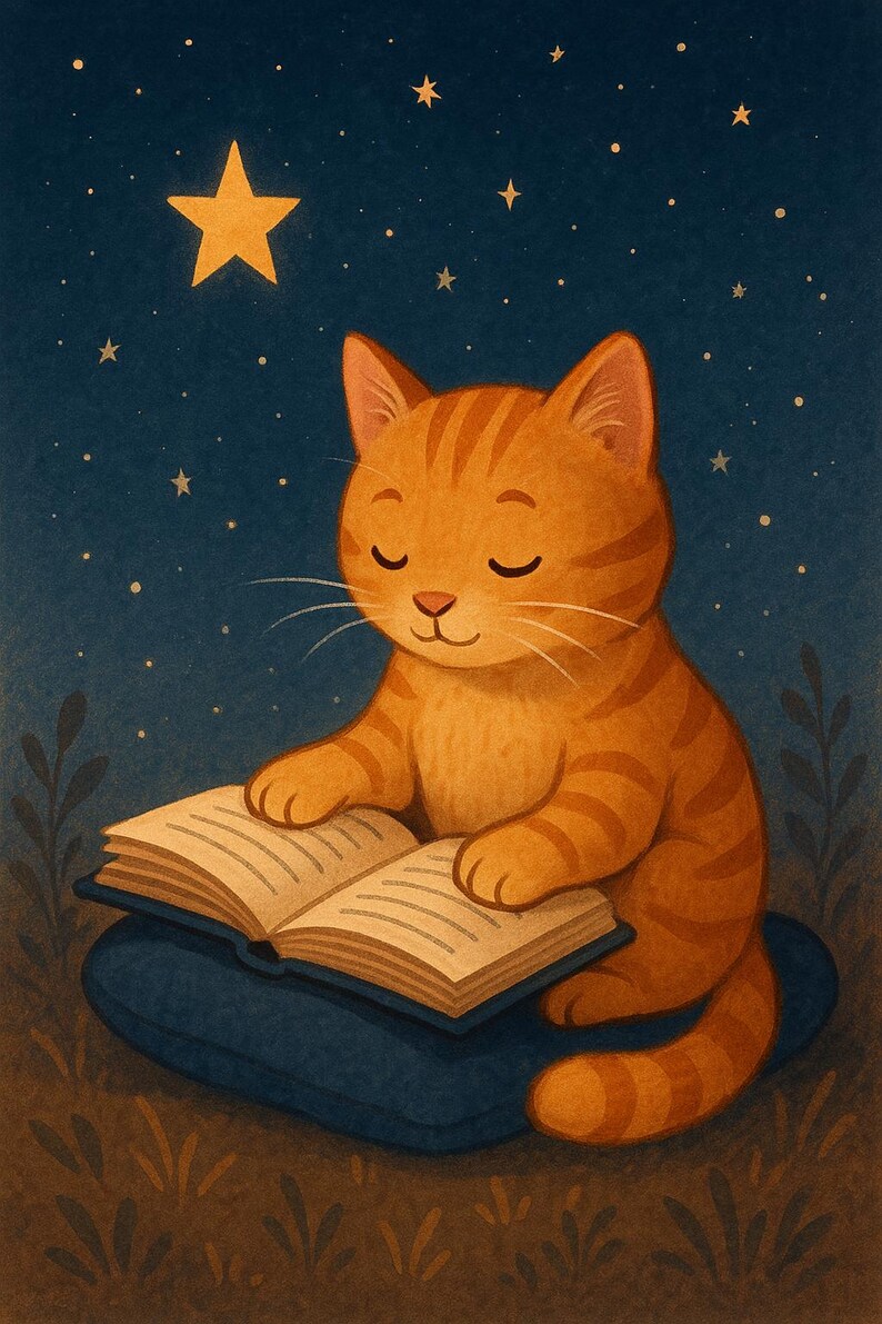 Reading Cat Poster - A1 Digital Wall Art | Cozy AI Art Download ...