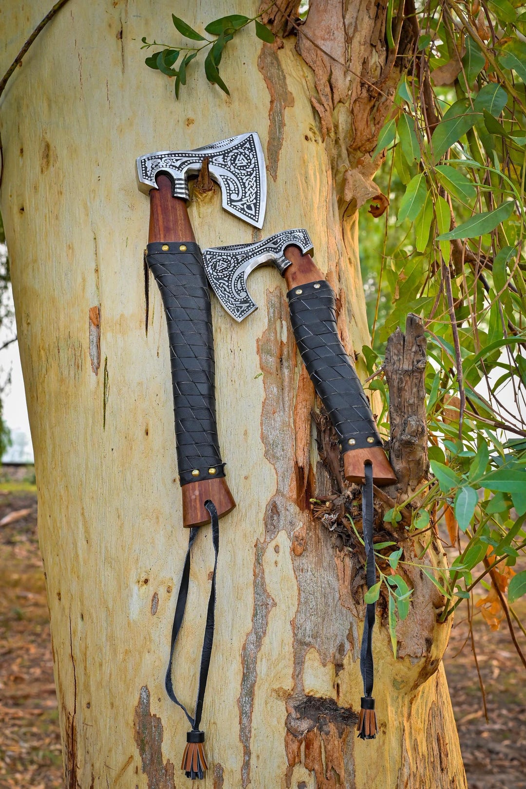 Viking Style Hand-forged Axe Set – Etched Carbon Steel Throwing Axes ...