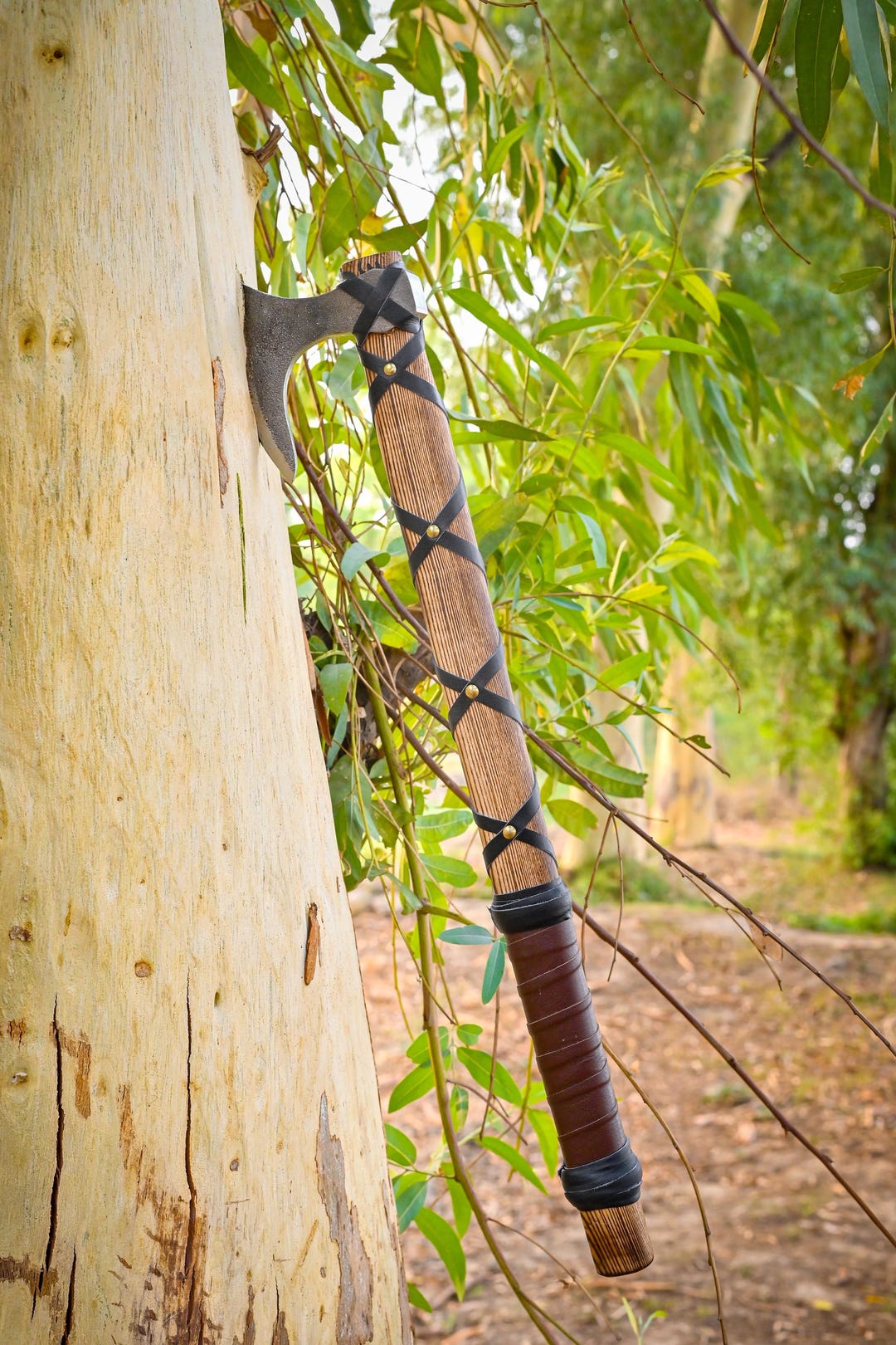 Hand-forged Viking Axe With Rope-wrapped Handle – Carbon Steel Norse ...