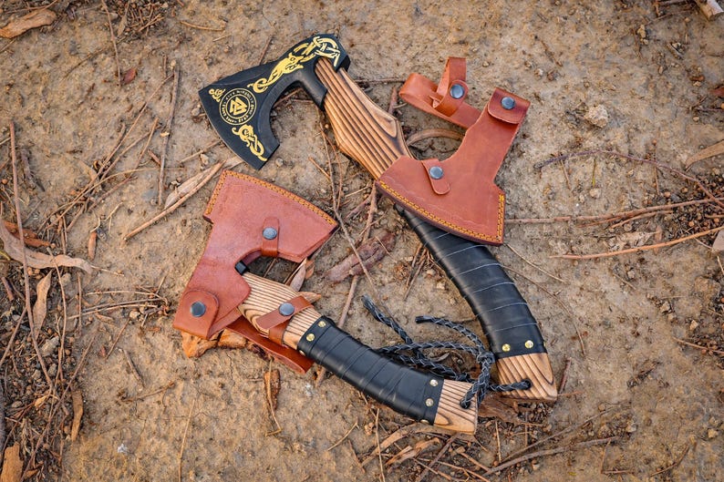 Viking Axe & Knife Duo – Handcrafted Set With Nordic Pattern and ...