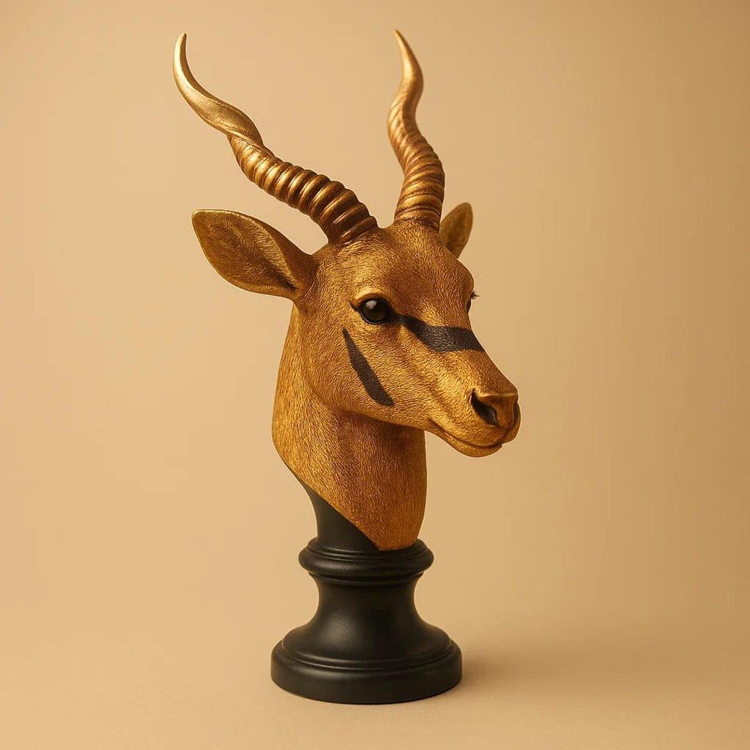 Golden Antelope Head Statue – African Tribal Decor | Faux Taxidermy ...