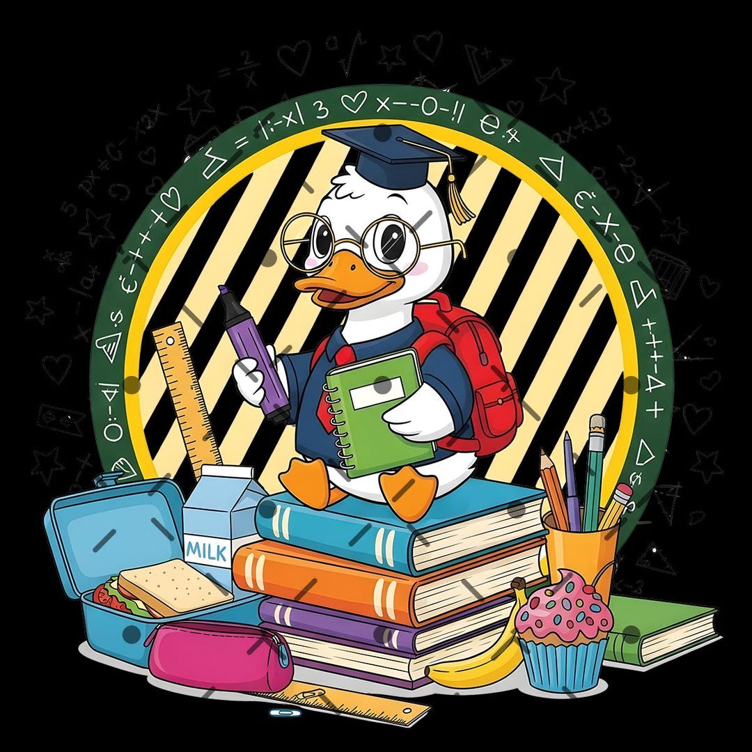 Cute Back to School Duck Clipart PNG PSD – Cartoon Student Duck With ...