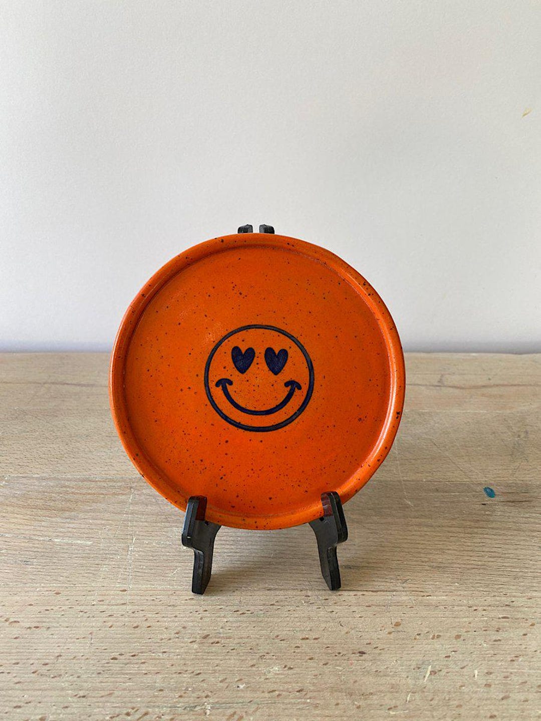 Orange & Navy Smiley Face Ceramic Plate - Etsy