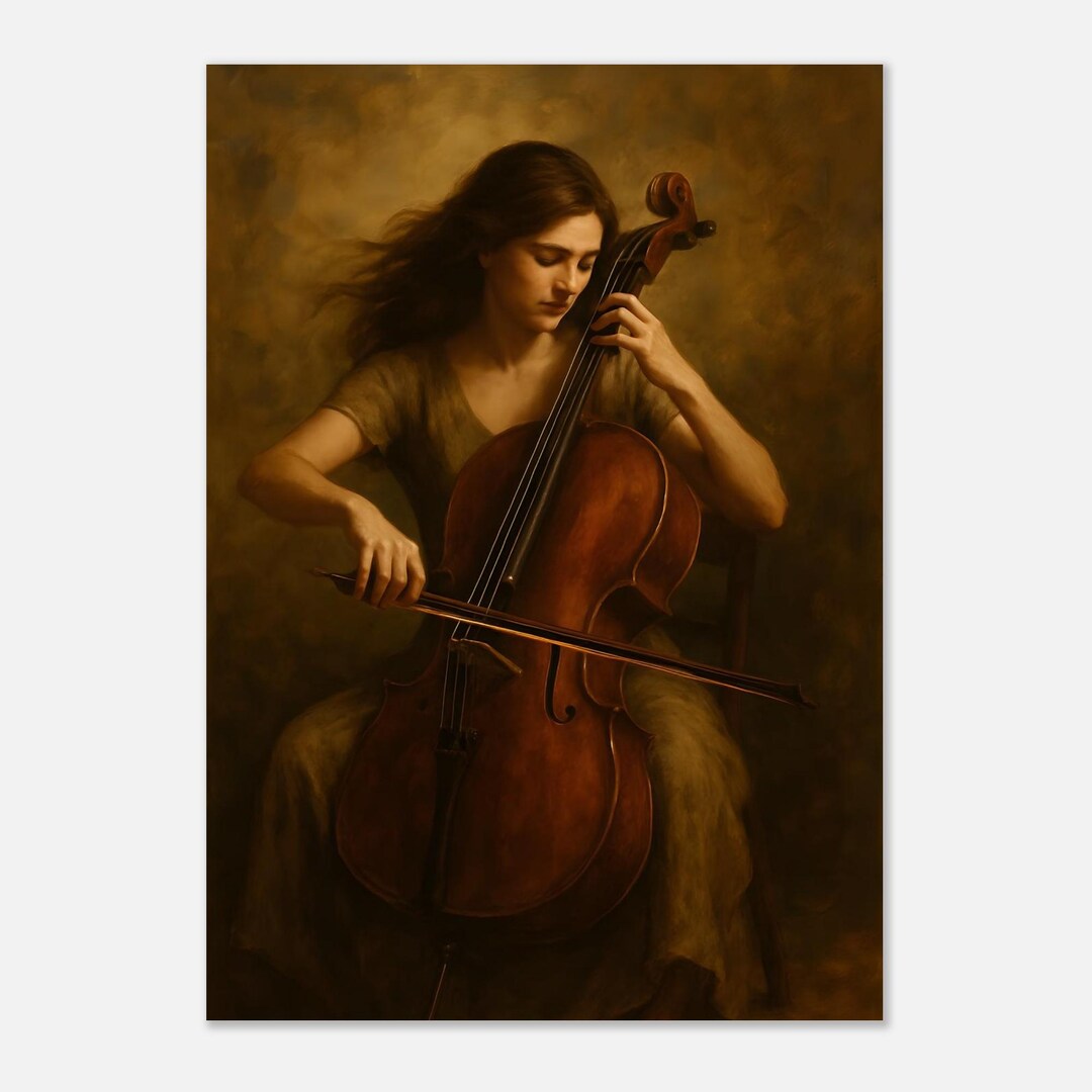 Classical Cello Portrait – Realistic Oil-style Painting of a Woman ...