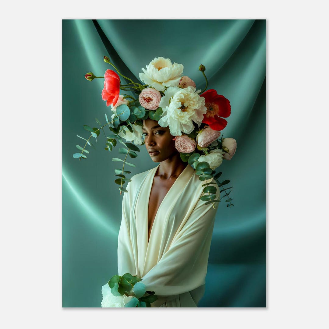 Elegant Black Woman Portrait With Dramatic Floral Crown – Fine Art ...