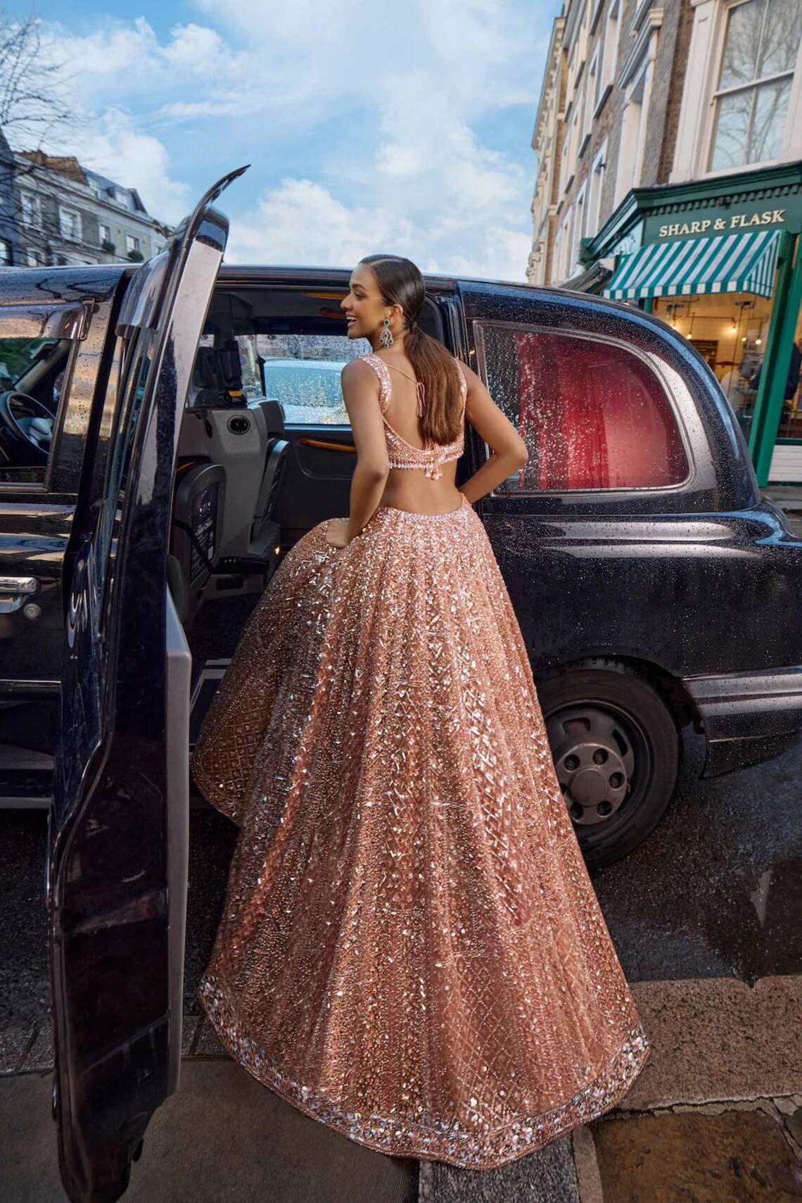 Peach Sequin Lehenga Set – Indian Bridal Outfit – Embroidered Lengha ...