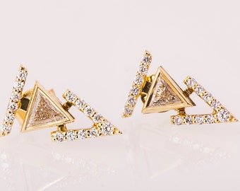Triangle Diamond Stud Earrings - Etsy