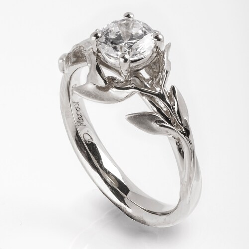 Leaves Engagement Ring Platinum Engagement Ring Unique - Etsy