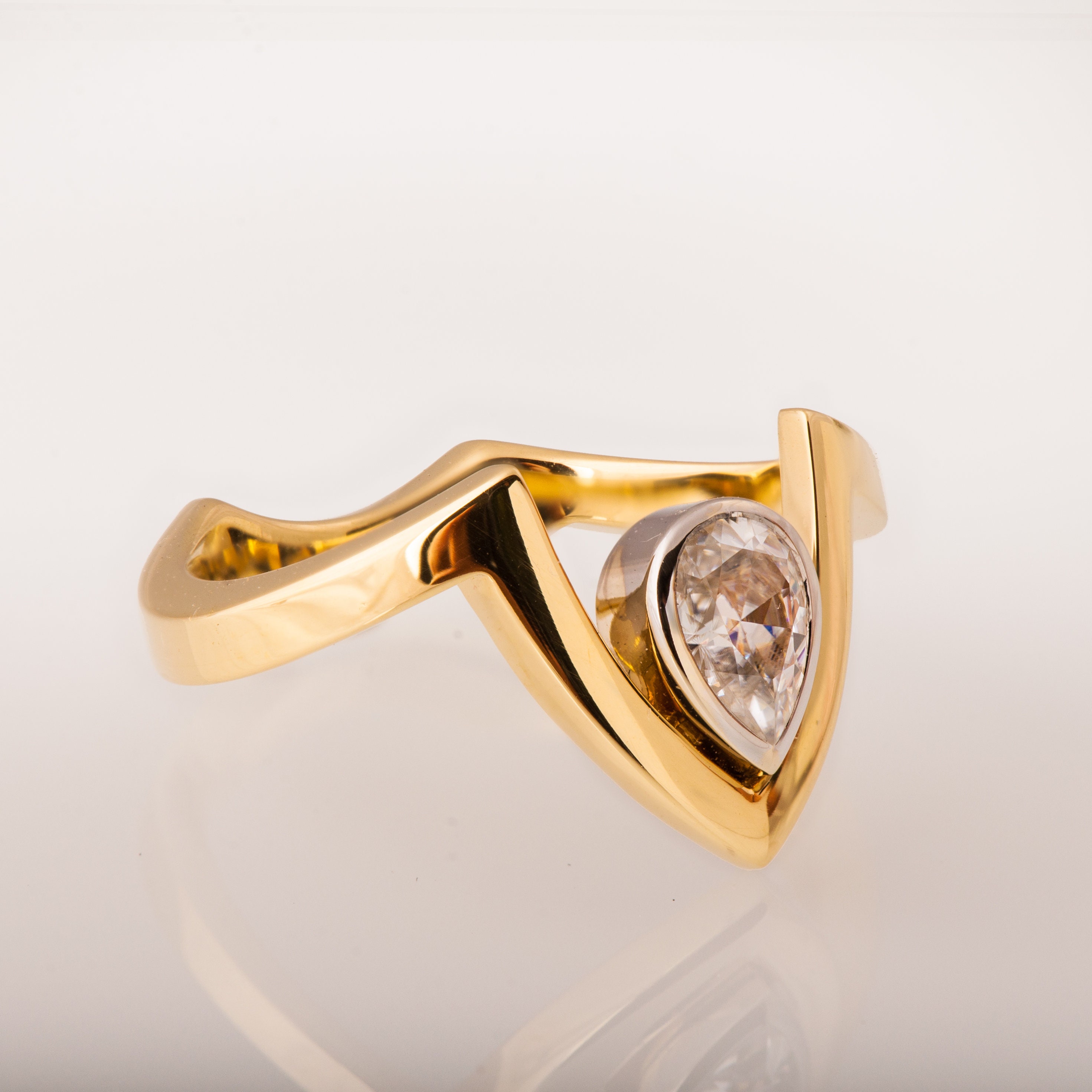 V Ring Pear Diamond Ring Chevron Ring Art Deco Engagement | Etsy