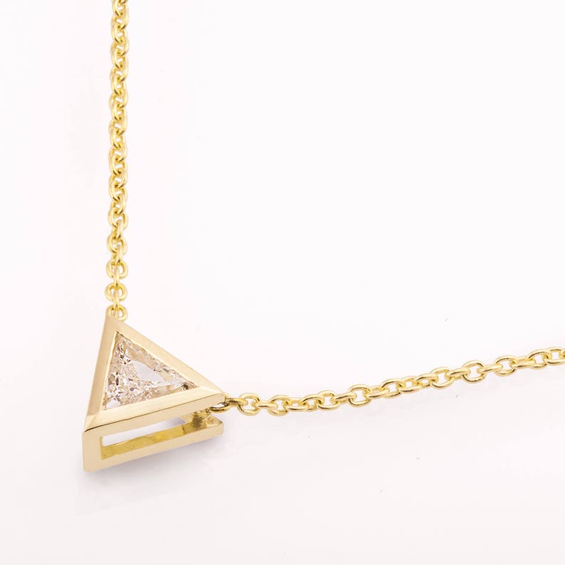 14k Gold Triangle Diamond Pendant, Geometric Art Deco Necklace - Etsy