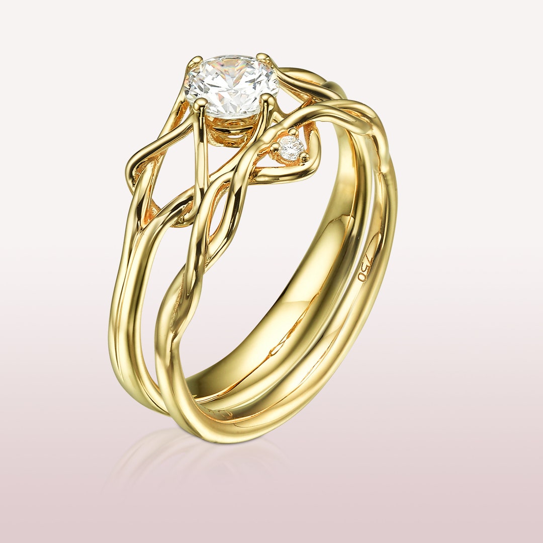 Celtic Wedding Set, 14K Gold and Diamond Bridal Set, Bridal Set, Unique ...