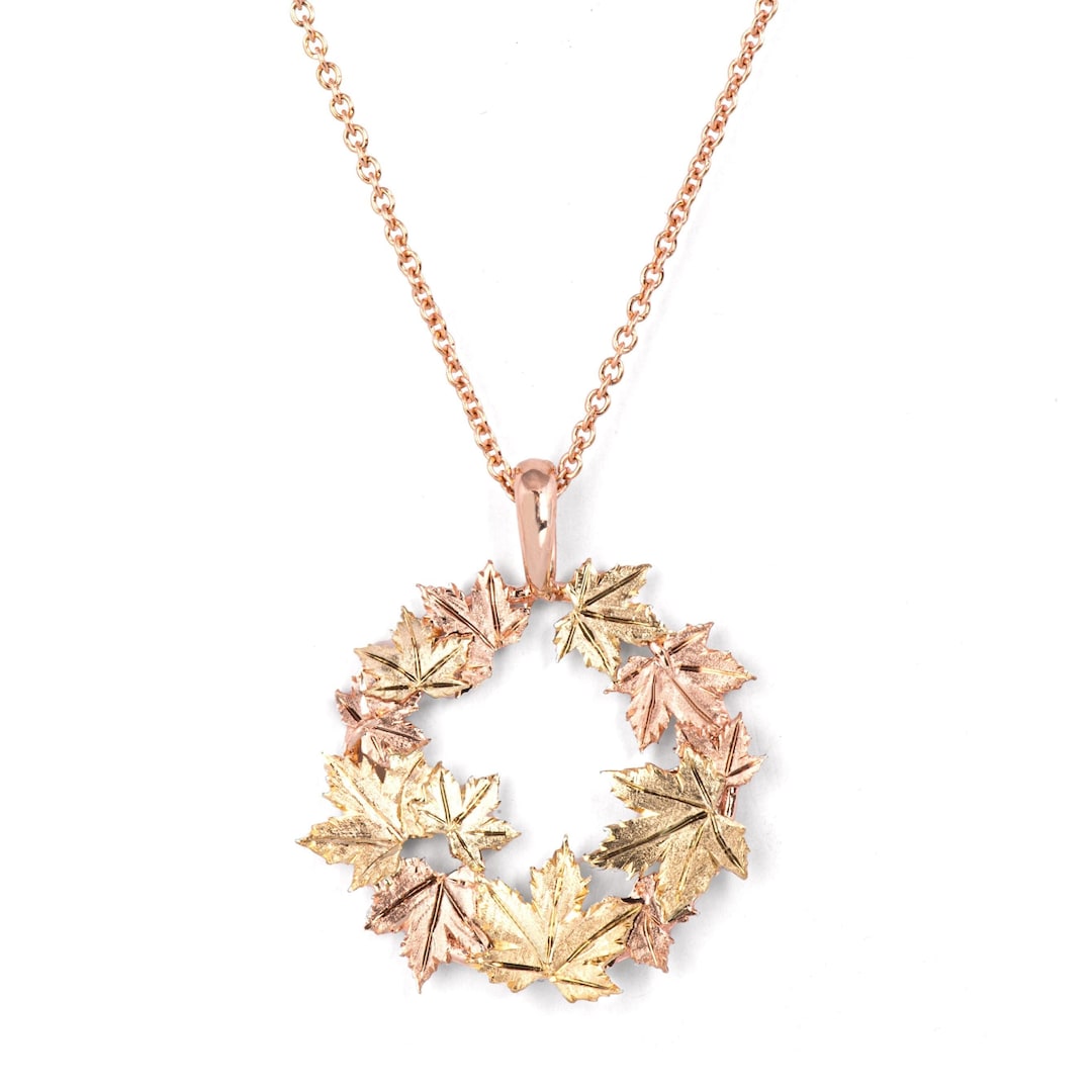 Round Maple Leaves Tricolor Gold Pendant - Etsy