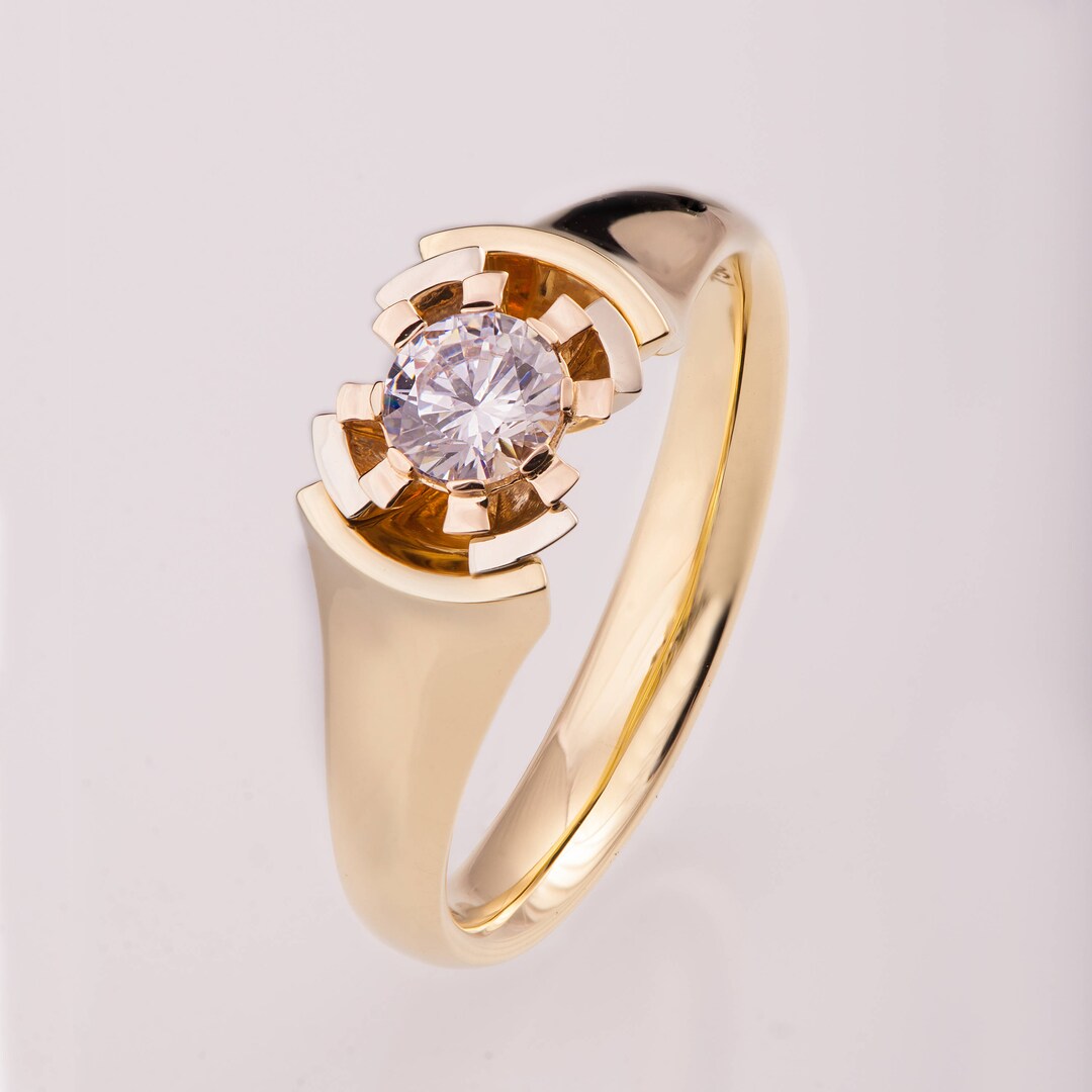 Tricolor Engagement Ring, Solitaire Engagement Ring, Diamond Ring ...