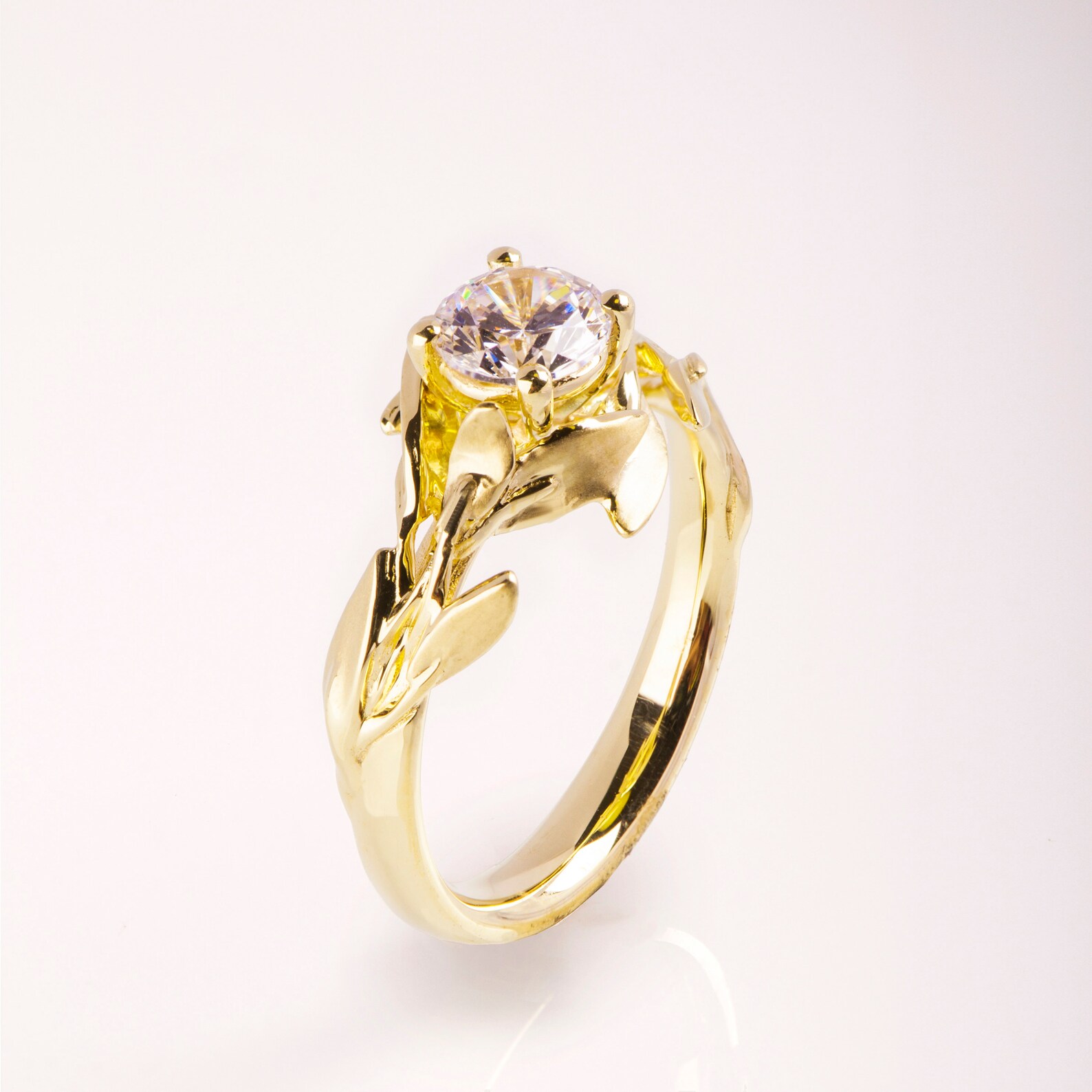 14k Solid Gold and Diamond Leaves Engagement Ring - Etsy