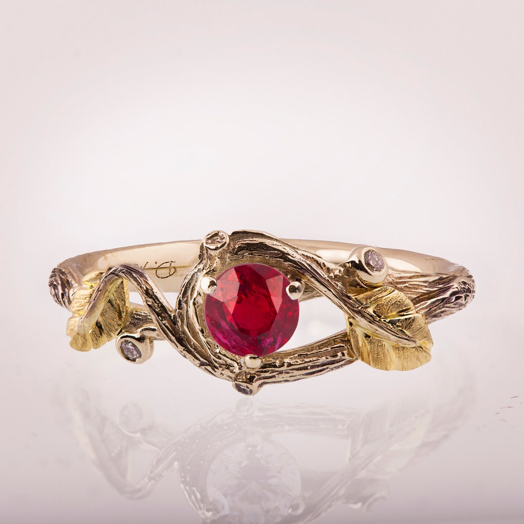 Twig and Leaf Ruby Engagement Ring - Etsy