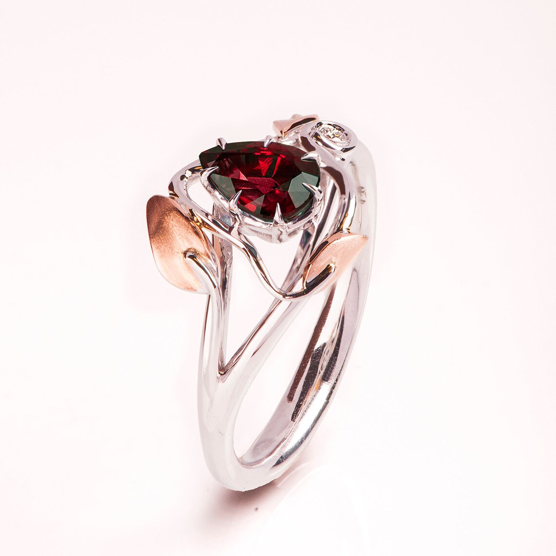 Pear Ruby Ring, Leaf Ruby Ring, Leaves Ruby Ring, Ruby Engagement Ring ...