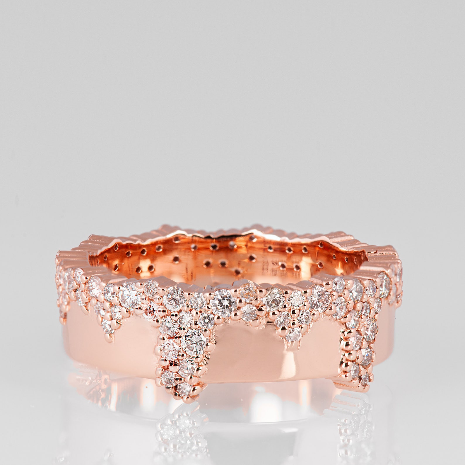 Snow Ring, Rose Gold Wedding Ring Set With a Cluster of Diamonds - Etsy