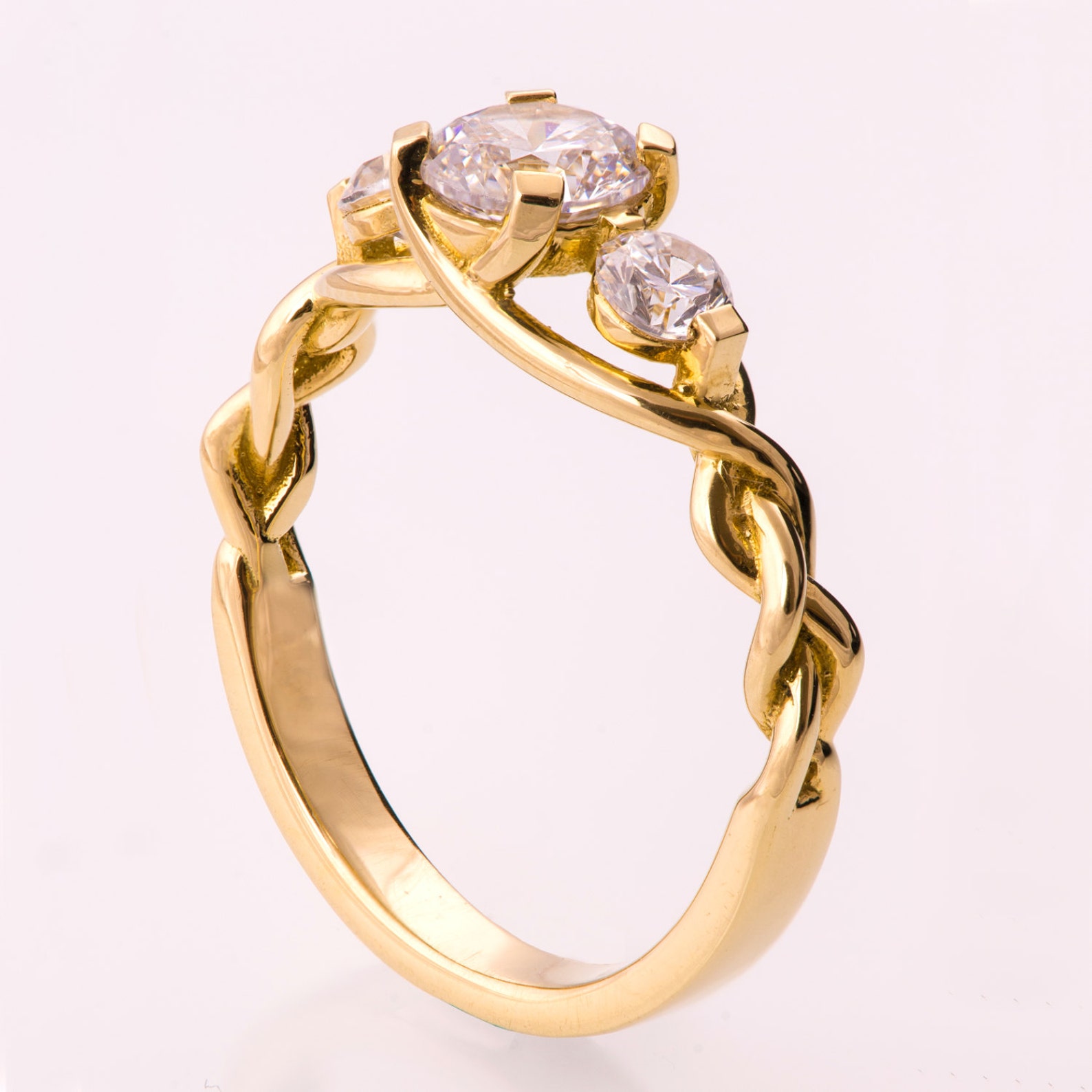 Braided Engagement Ring 14K Gold and Diamond Engagement Ring - Etsy