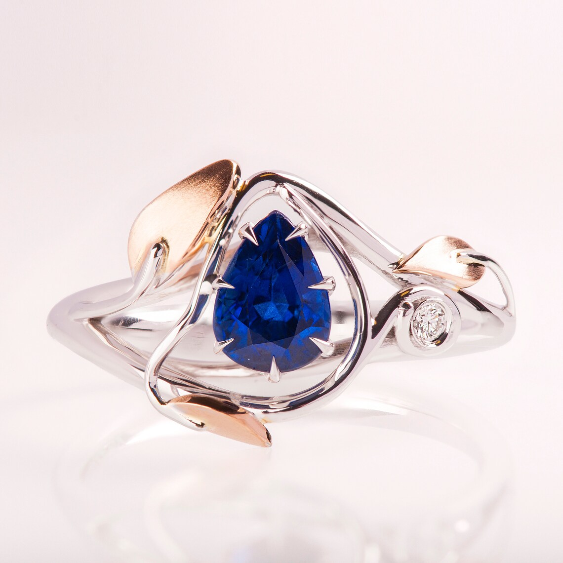 Pear Sapphire Ring Leaf Sapphire Ring Leaves Sapphire Ring - Etsy