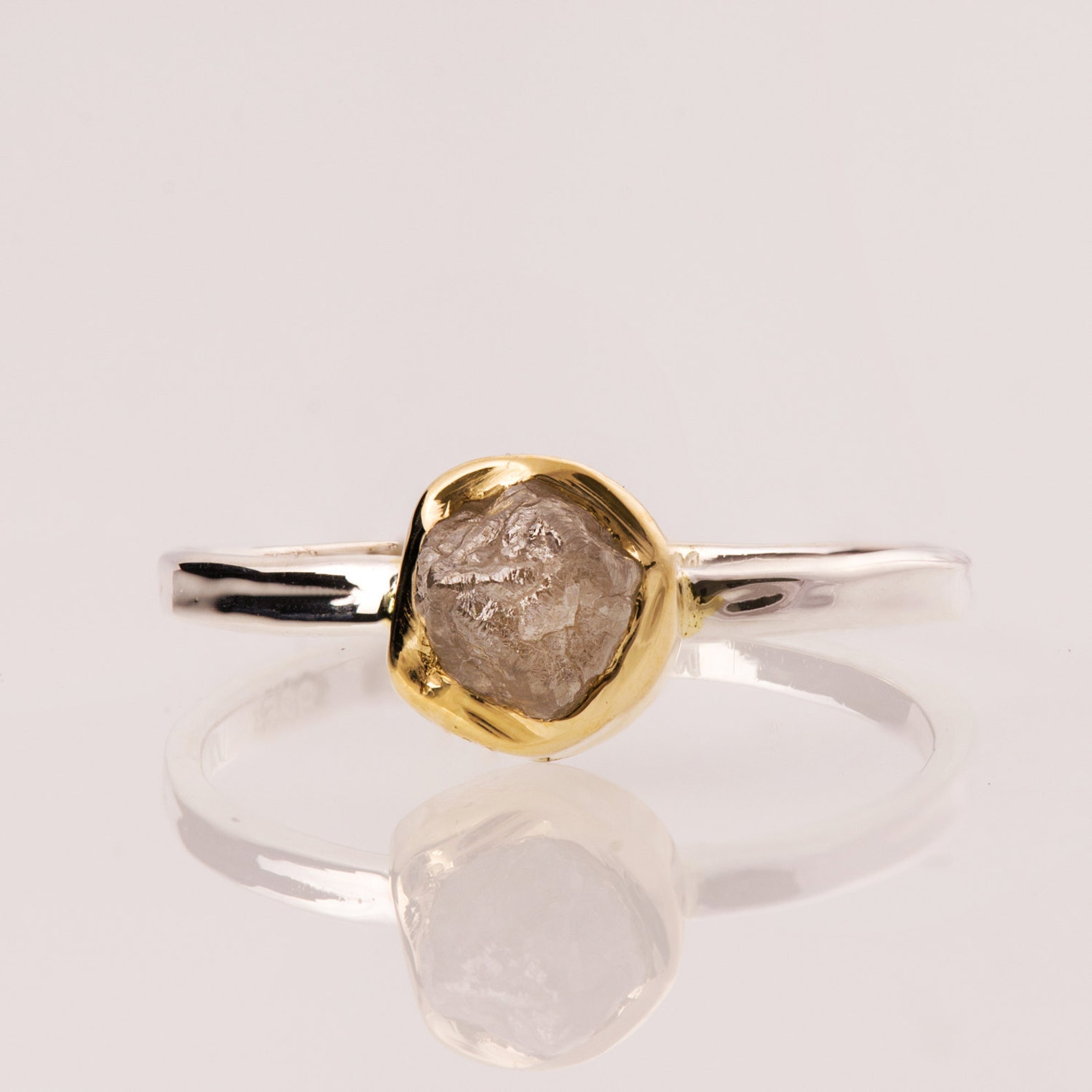 Raw Engagement Ring 14K Gold and Rough Diamond Engagement - Etsy