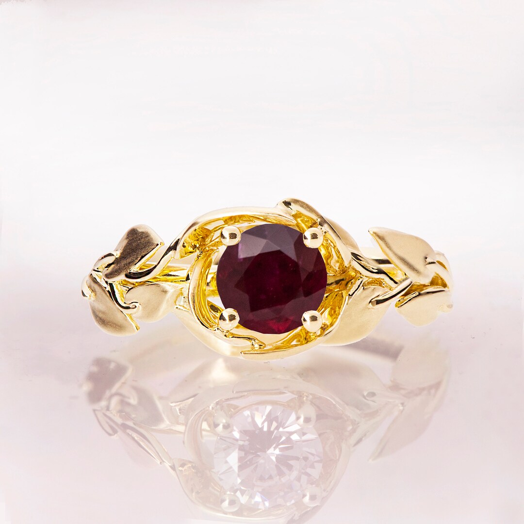 Large Red Ruby Leaves Engagement Ring - Etsy