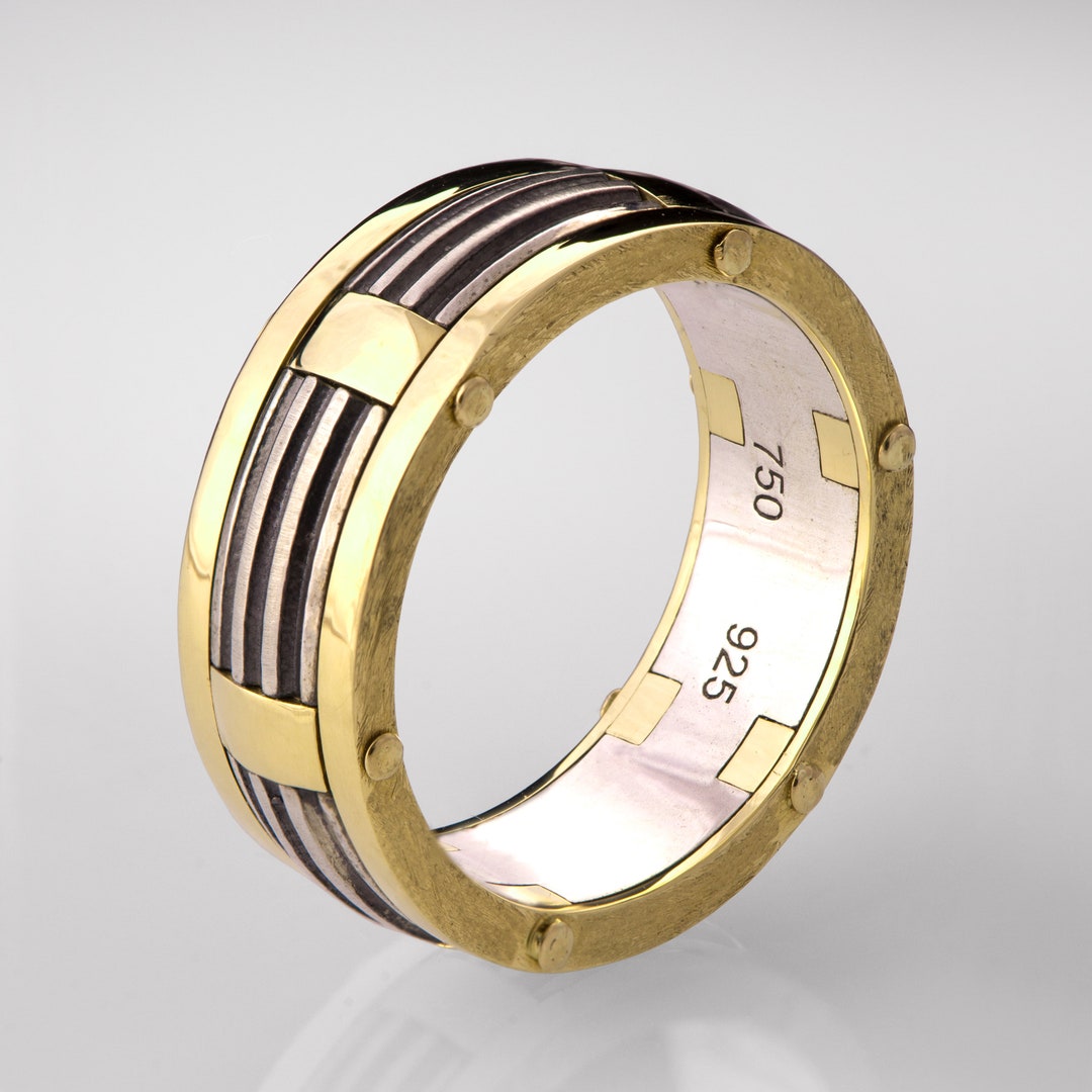 Mechanic Style Mens Wedding Band - Etsy