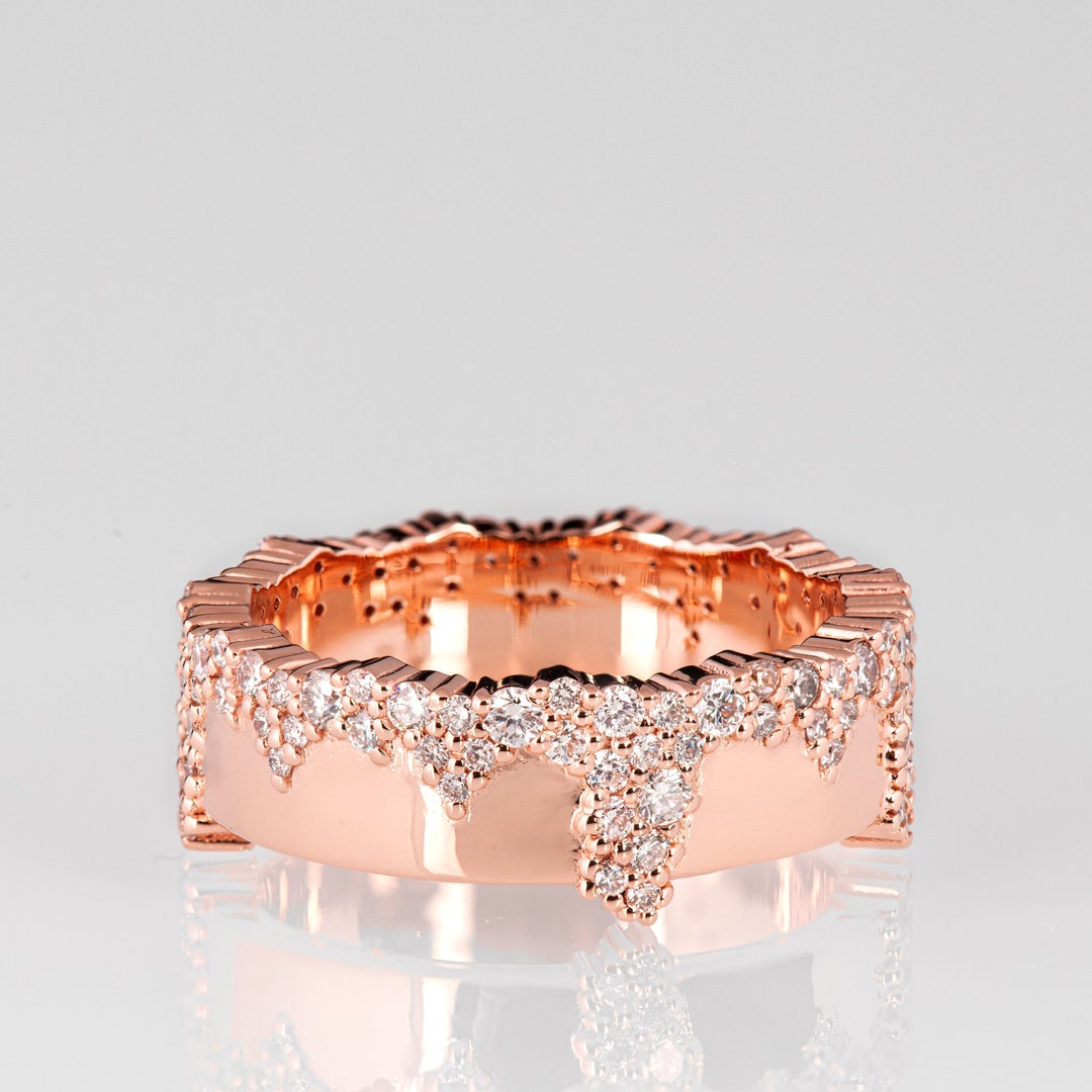 Snow Ring, Rose Gold Wedding Ring Set With a Cluster of Diamonds - Etsy