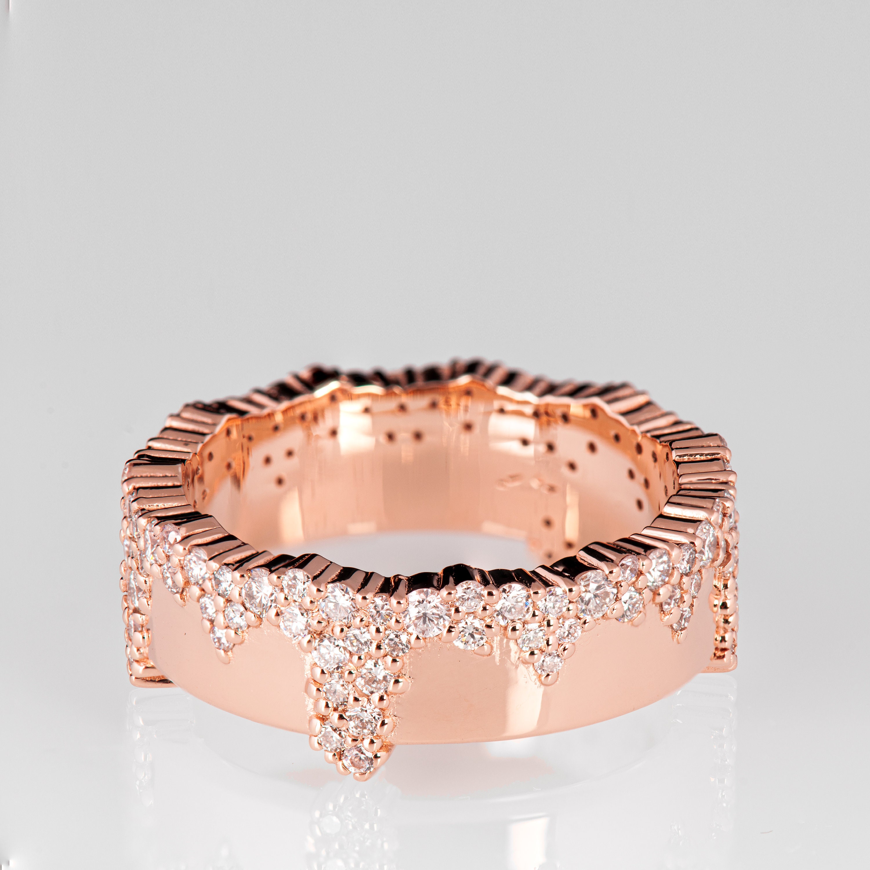 Snow Ring, Rose Gold Wedding Ring Set With a Cluster of Diamonds - Etsy