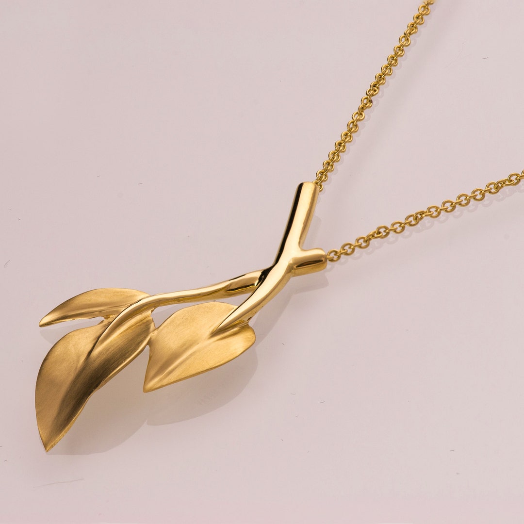 Leaves Pendant, 14K Gold Pendant, 14K Gold Necklace, Leaf Pendant ...