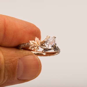 Twig and Leaf Engagement Ring, Moissanite Engagement Ring, Maple Leaf Ring, Moissanite Twig Ring ...