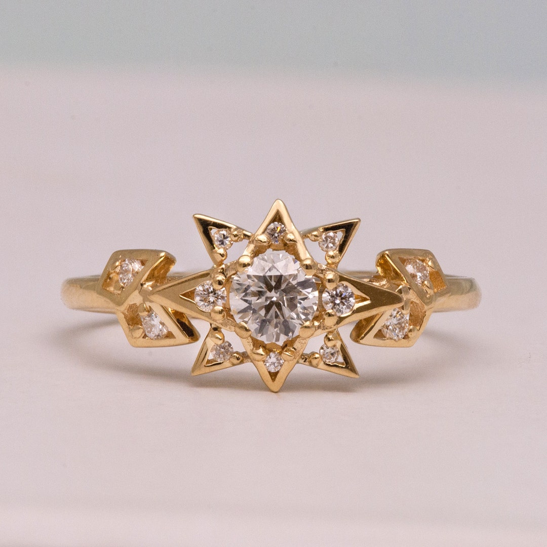 Diamond Art Deco Star Engagement Ring - Unique Engagement Ring, Star ...