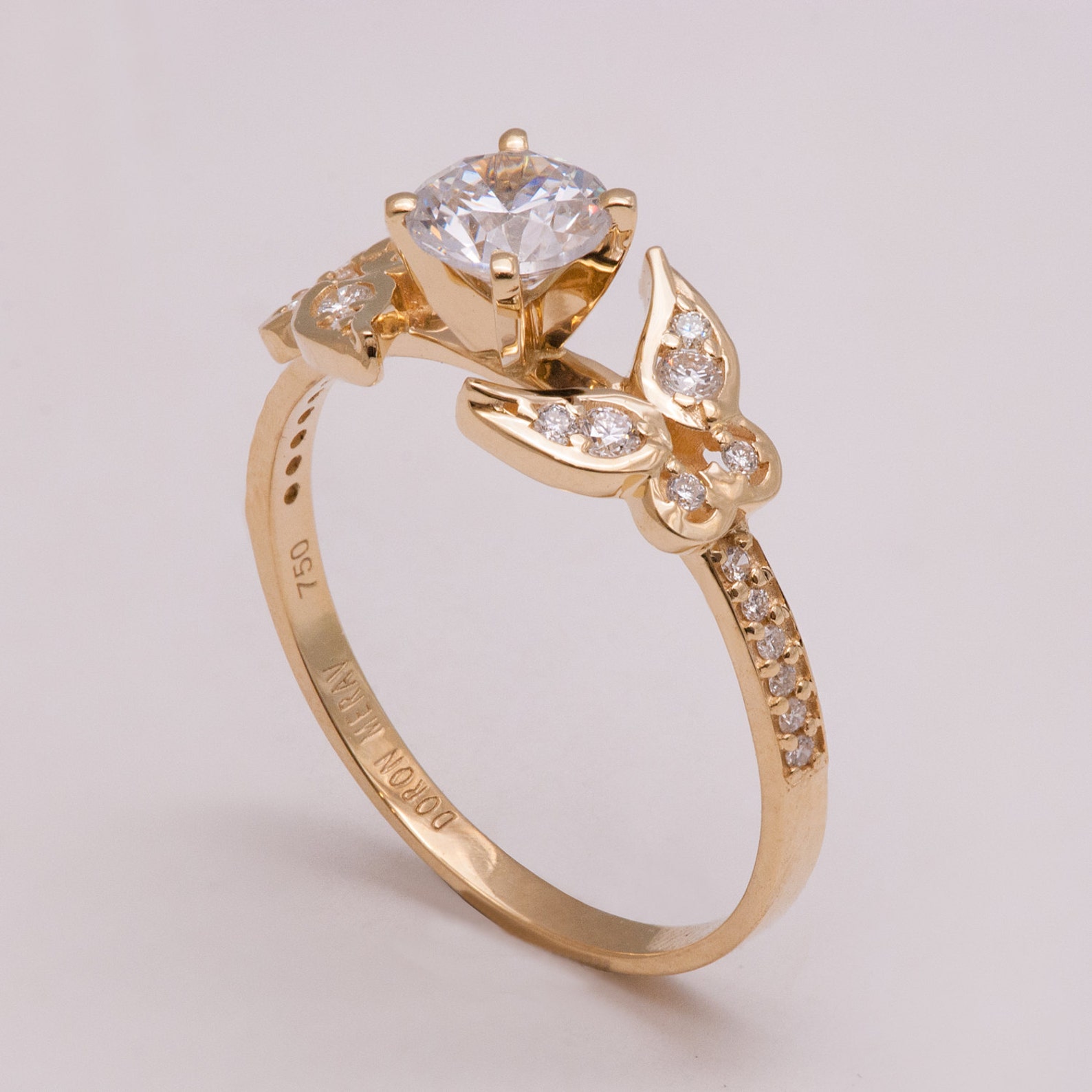 Butterfly Bridal Set Gold and Diamond Engagement Ring - Etsy