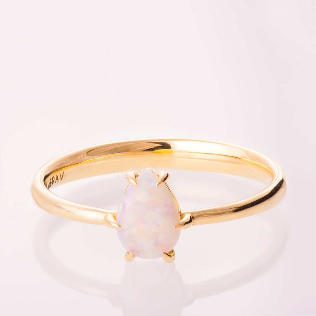 Small Opal Ring, Real Opal Ring, White Opal Ring, Pear Opal Ring, Opal Ring, Australian Opal ...
