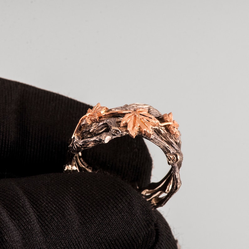 Twig and Maple Leaf Wedding Ring Twig Wedding Band Leaf - Etsy