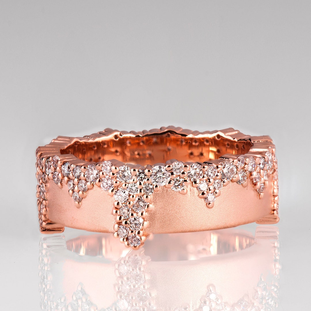Snow Ring, Rose Gold Wedding Ring Set With a Cluster of Diamonds - Etsy