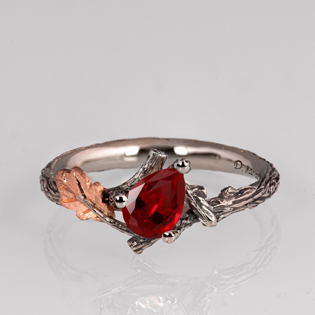 Twig and Oak Leaf Ruby Engagement Ring - Etsy