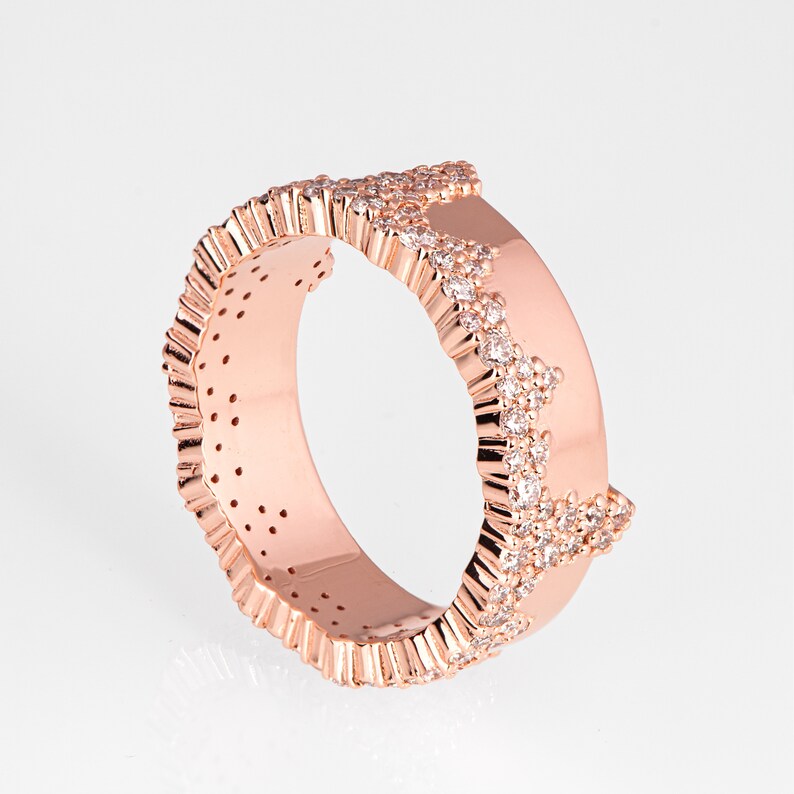 Snow Ring, Rose Gold Wedding Ring Set With a Cluster of Diamonds - Etsy