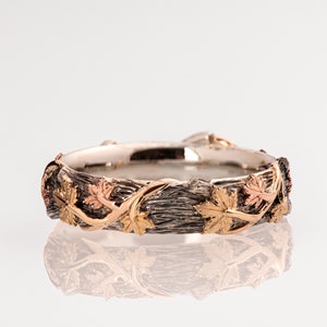Twig and Maple Leaf Wedding Ring, 14 Rose Gold Bark Wedding Ring - Etsy
