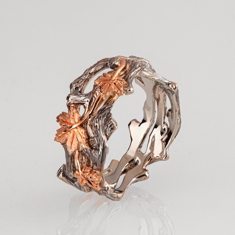 Twig and Maple Leaf Wedding Ring Twig Wedding Band Leaf - Etsy