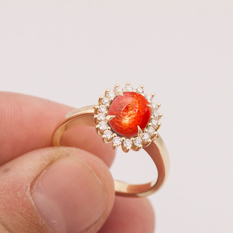 Sunstone Ring Sunstone Diamond Ring | Etsy