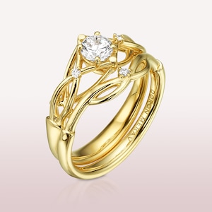 Celtic Wedding Set, 14K Gold and Diamond Bridal Set, Bridal Set, Unique ...